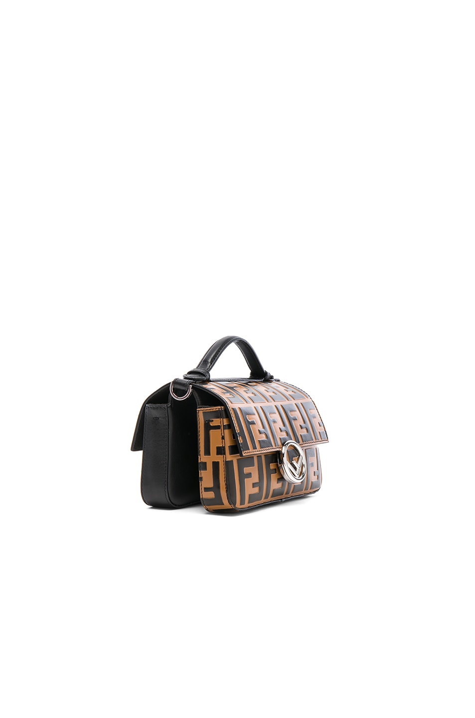 Fendi Double Micro Logo Print Baguette in Tobacco & Black | FWRD