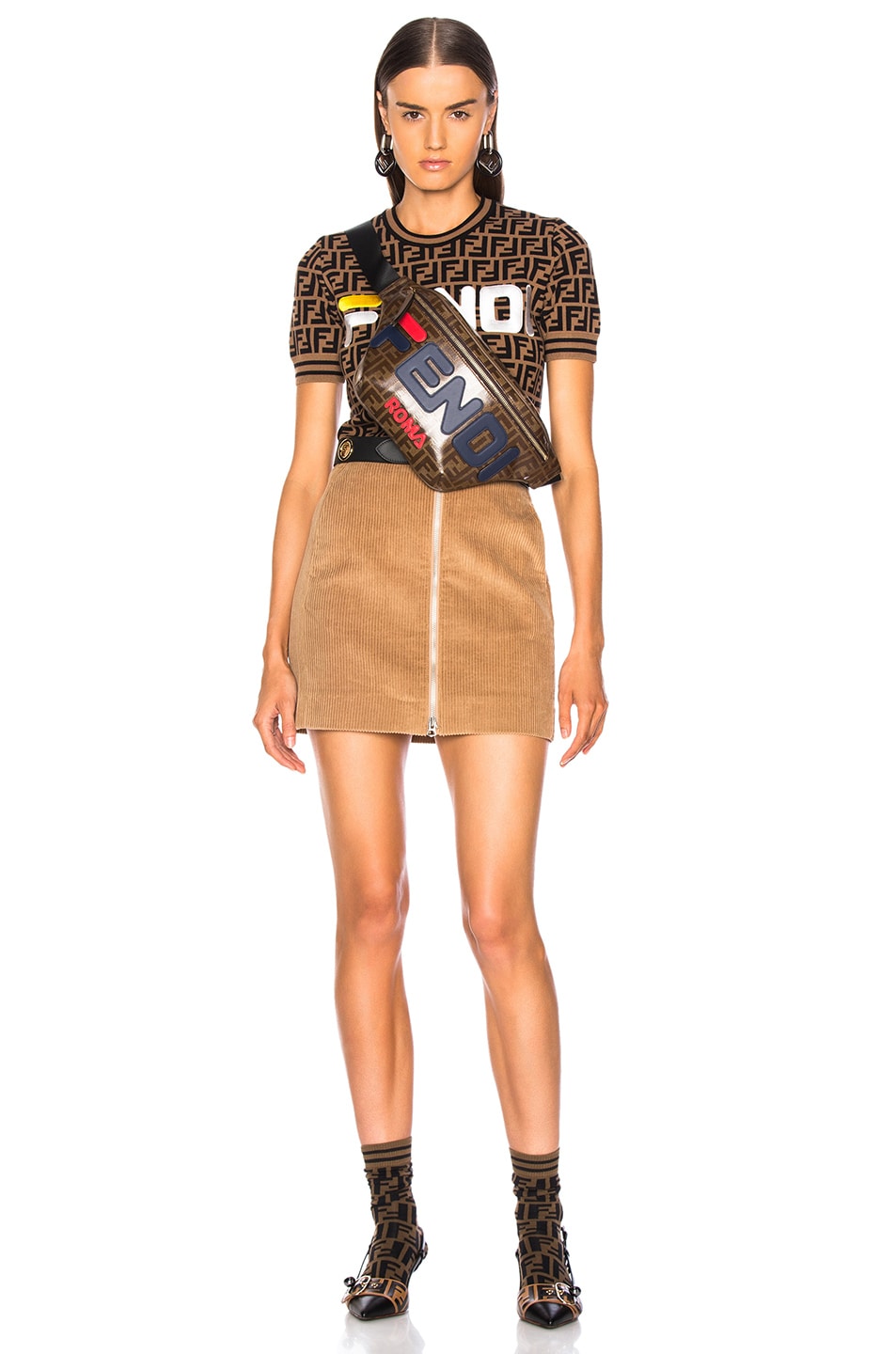 Fendi Fendi Mania Logo Fanny Pack in Brown & Navy | FWRD