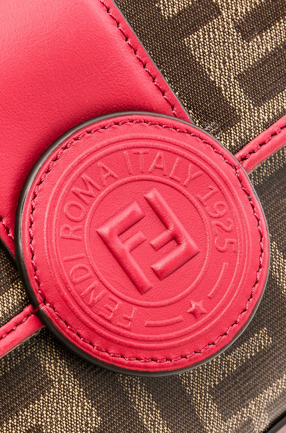 Fendi Mini Logo Print Double F in Brown & Strawberry | FWRD