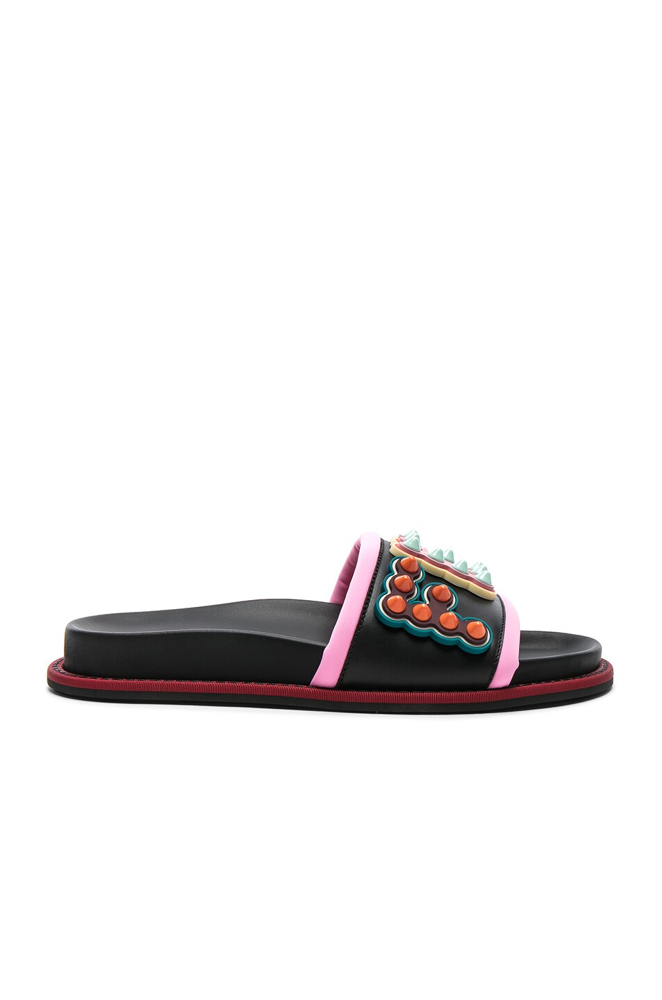 Fendi Fun Fair Logo Slides in Black & Multicolor | FWRD