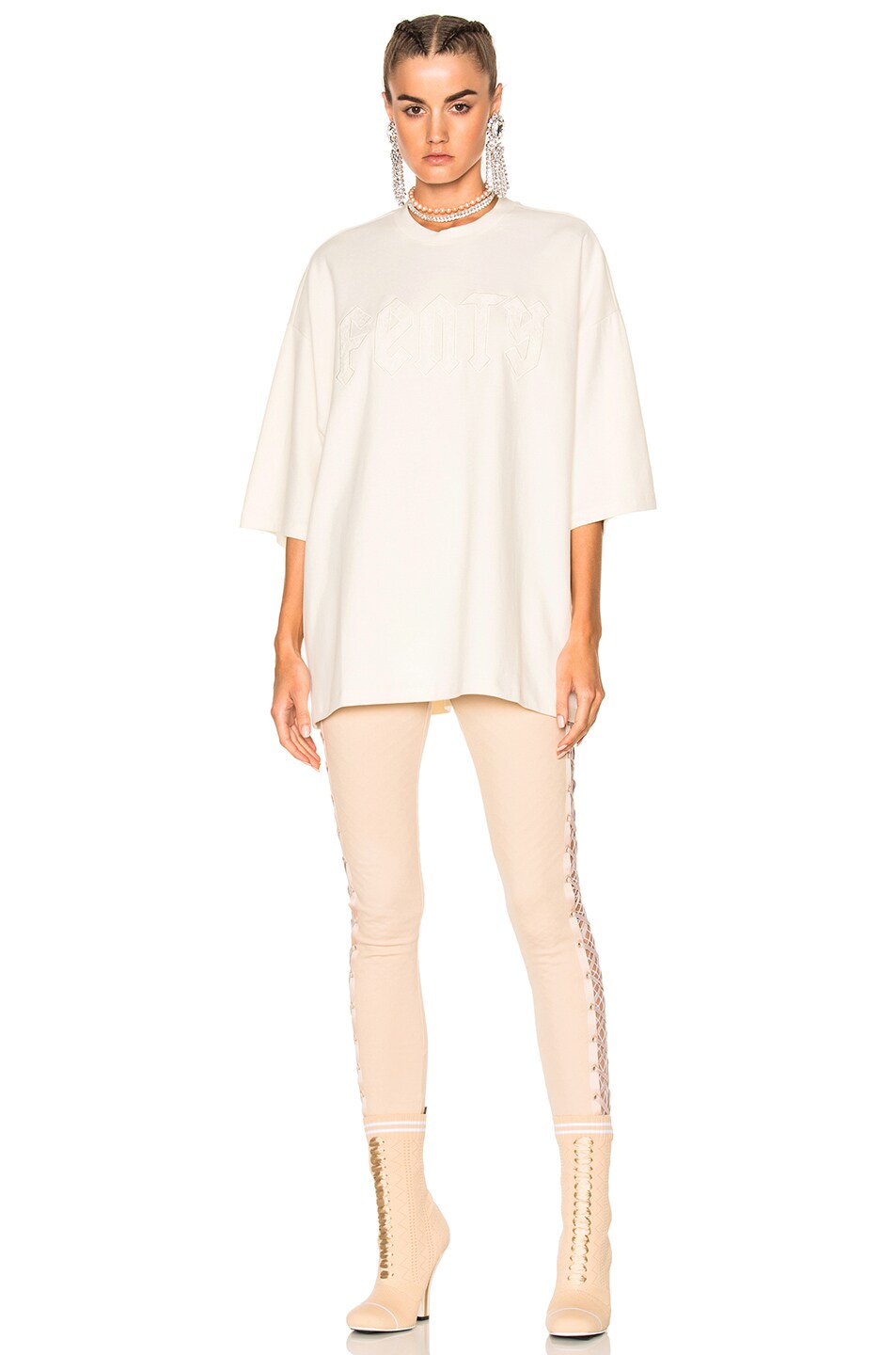 Fenty by Puma Oversized Crewneck Tee in Vanilla Ice | FWRD