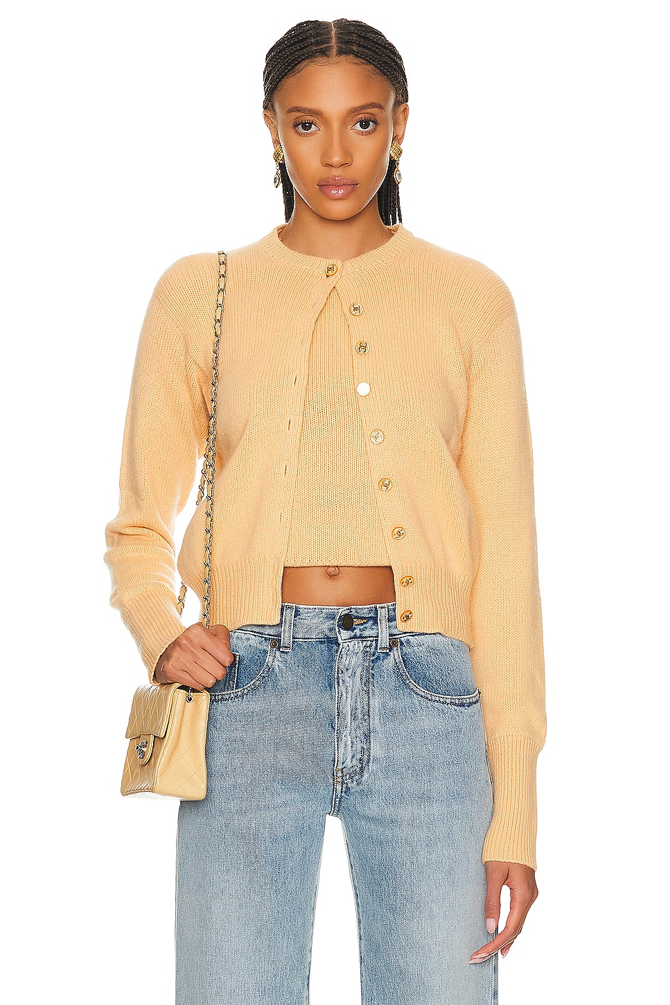 FWRD Renew Chanel Coco Button Cashmere Knit Top & Cardigan Set in ...