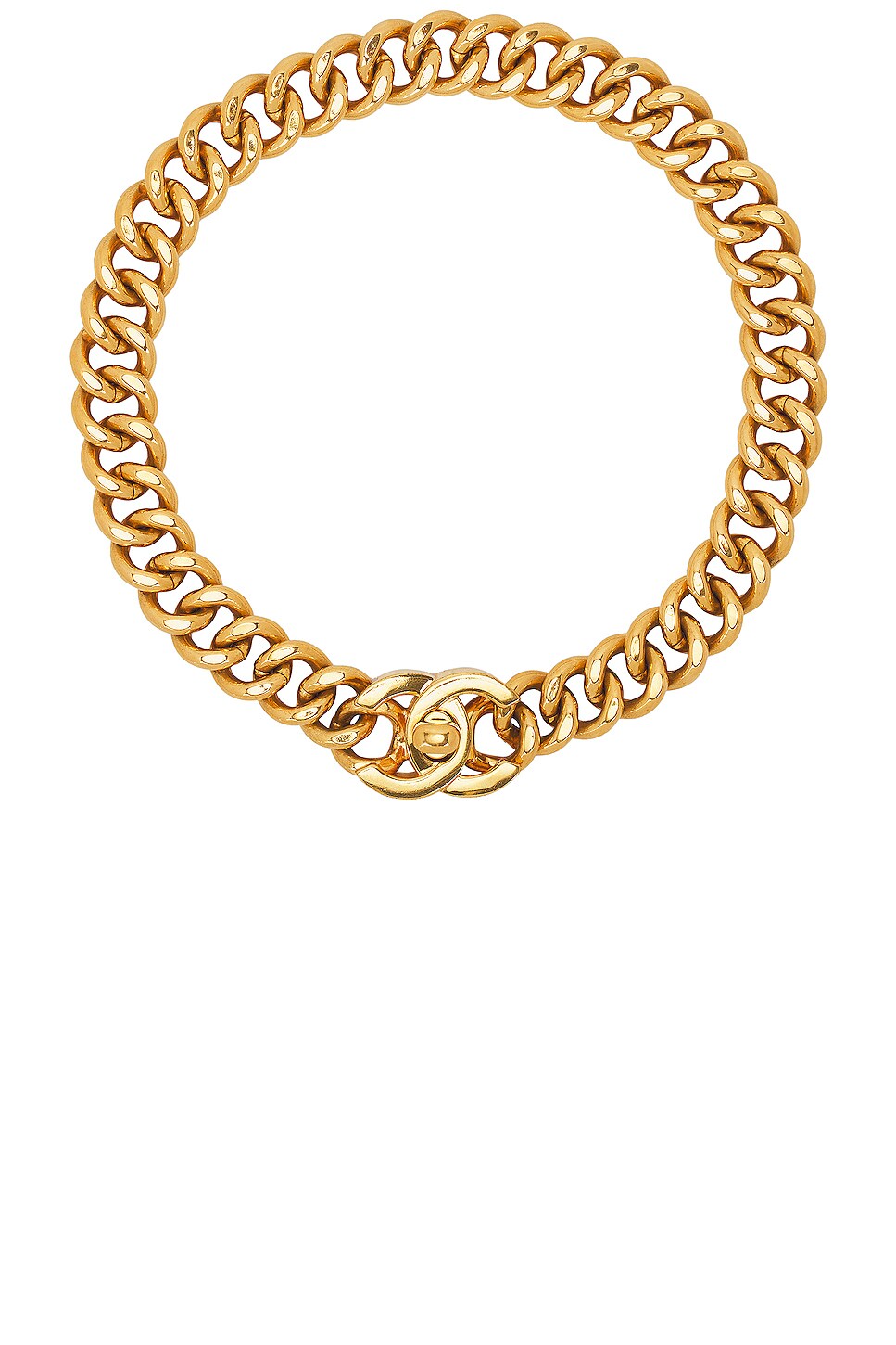 FWRD Renew Chanel Coco Mark Turnlock Chain Necklace in Gold | FWRD
