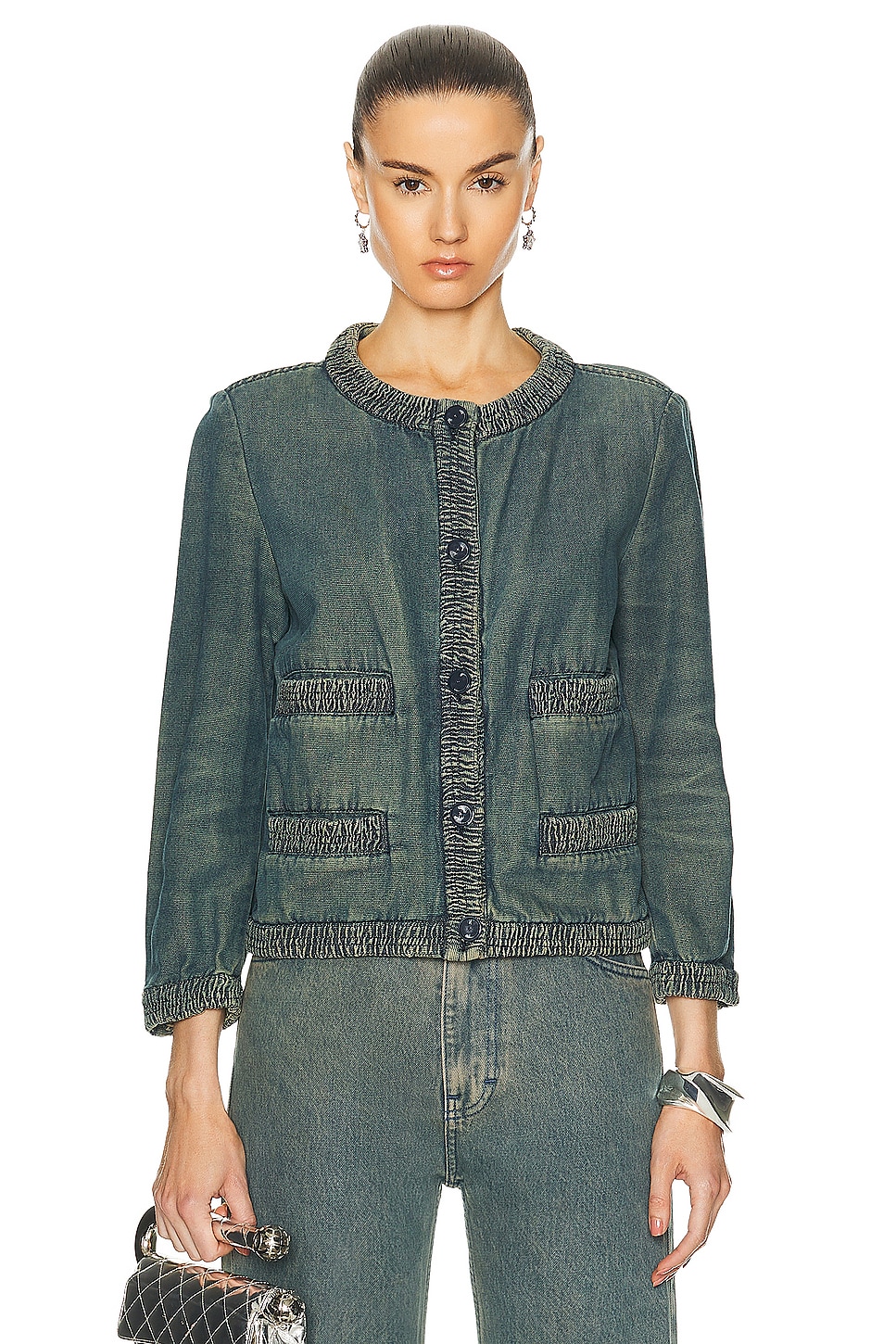 FWRD Renew Chanel Denim Jacket in Black | FWRD