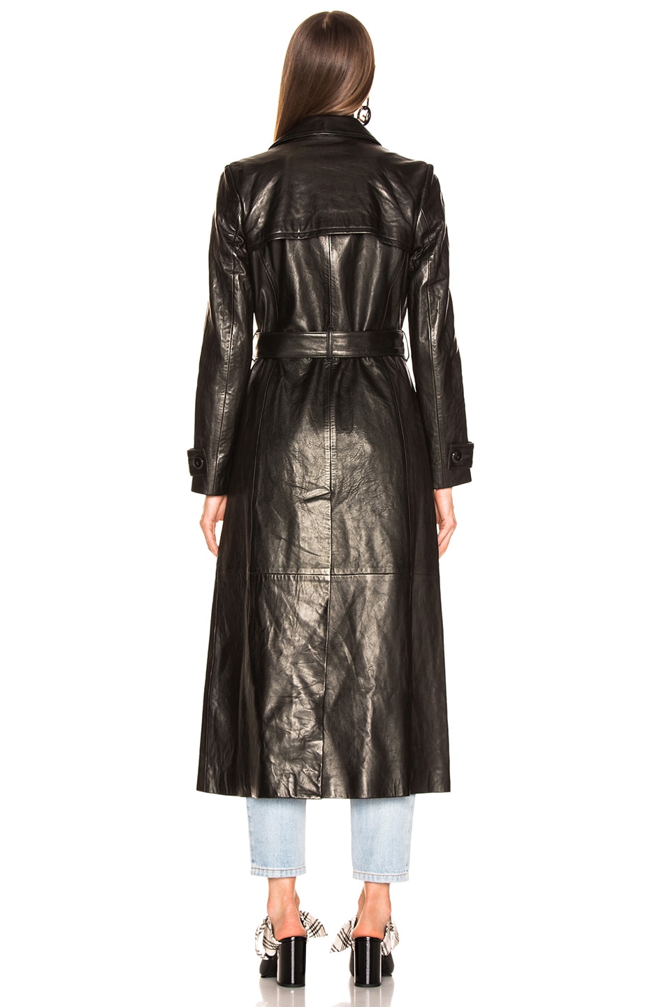 FRAME for FWRD Leather Trench Coat in Noir | FWRD