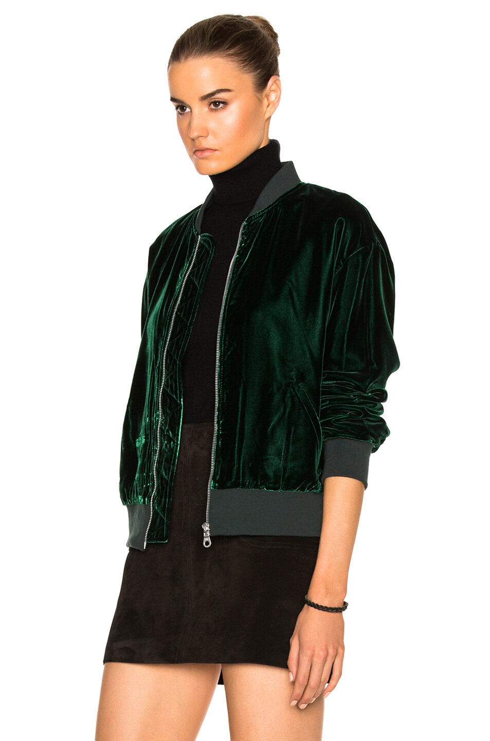 FRAME Denim Velvet Bomber Jacket in Spruce | FWRD