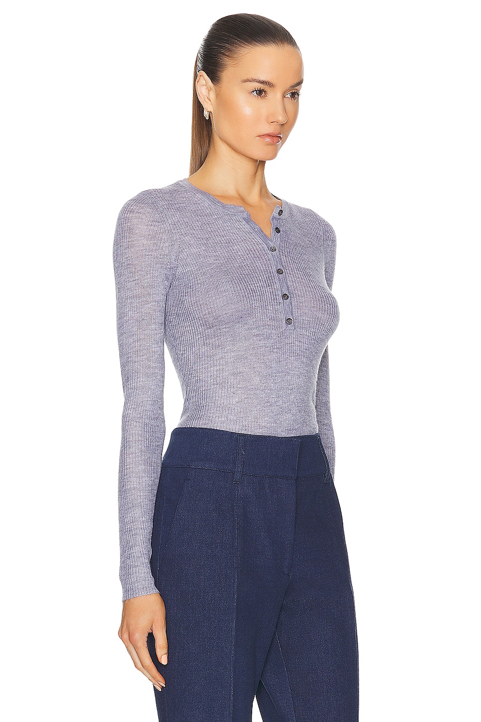 Gabriela Hearst Julian Henley Top in Heather Grey | FWRD