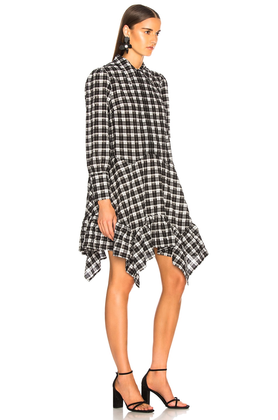 Ganni Seersucker Check Dress in Black | FWRD