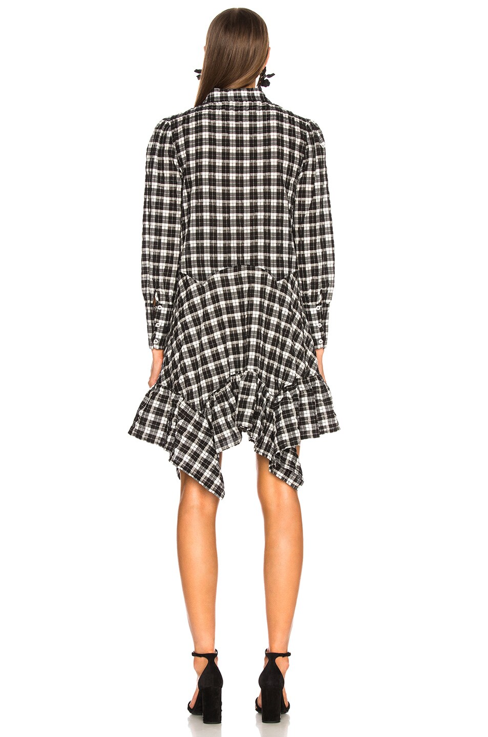 Ganni Seersucker Check Dress in Black | FWRD