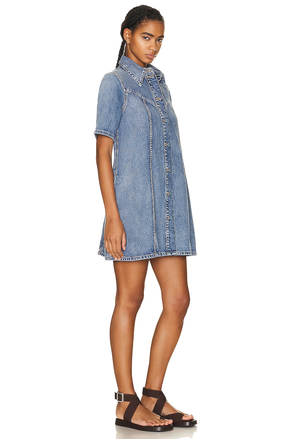 Ganni Vintage Washed Denim Mini Dress in Mid Blue Vintage | FWRD