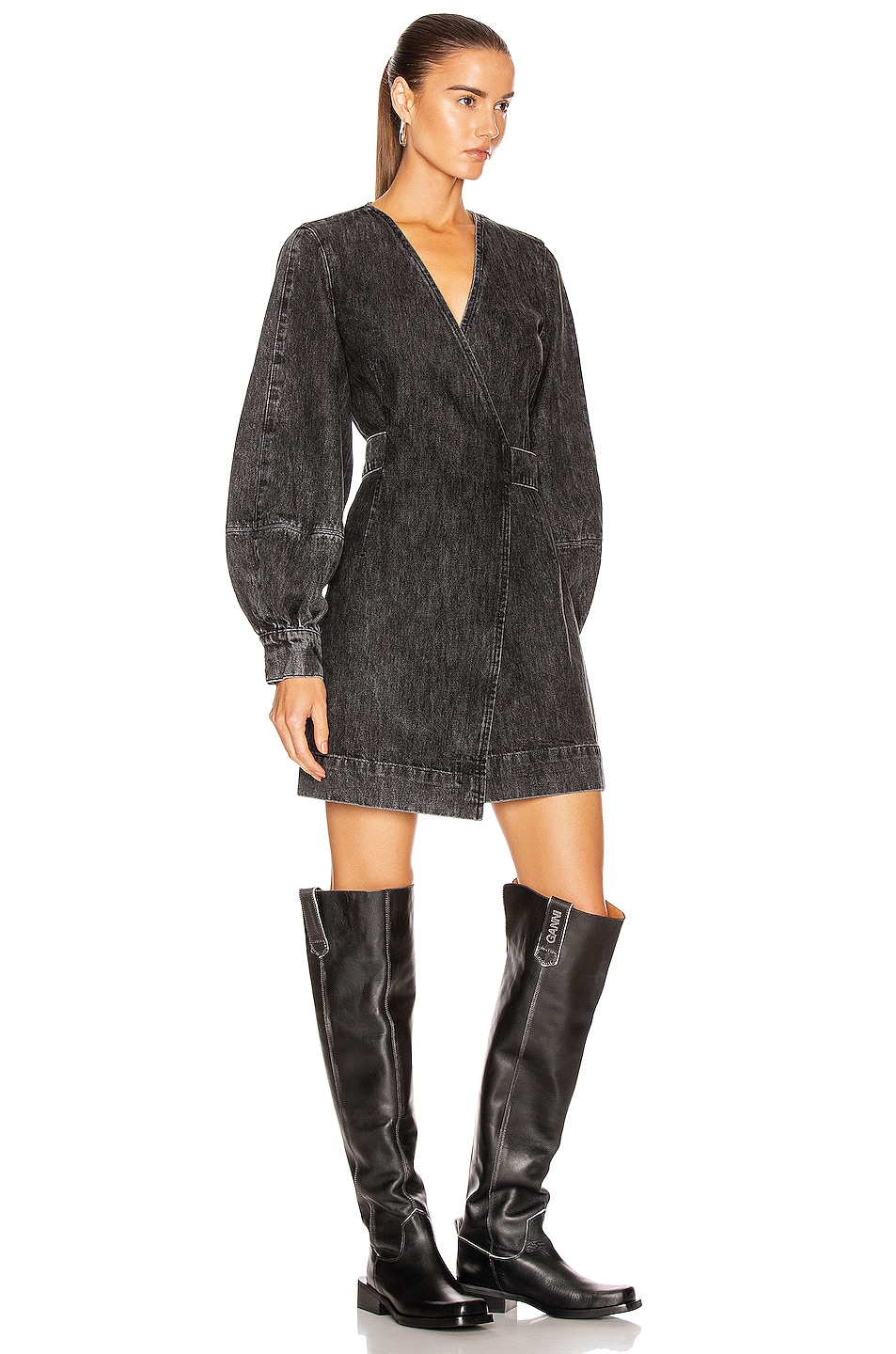 Ganni Washed Denim Dress in Phantom | FWRD