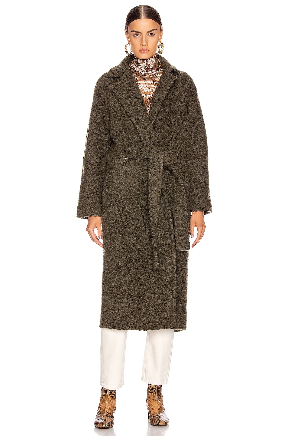 Ganni Boucle Wool Coat in Kalamata | FWRD