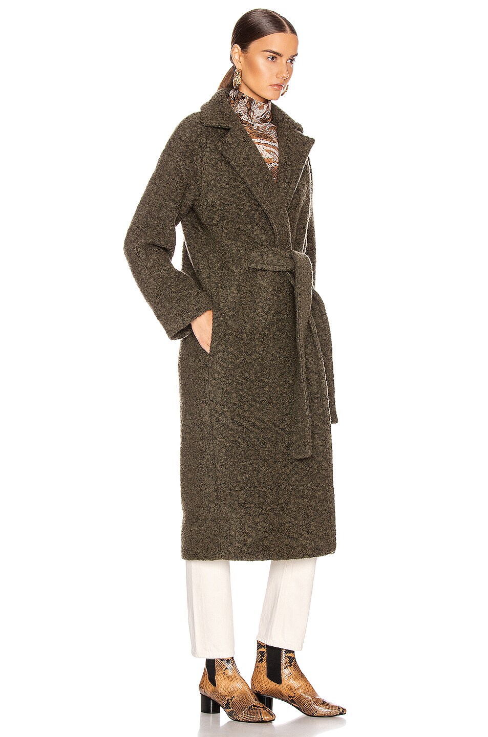 Ganni Boucle Wool Coat in Kalamata | FWRD