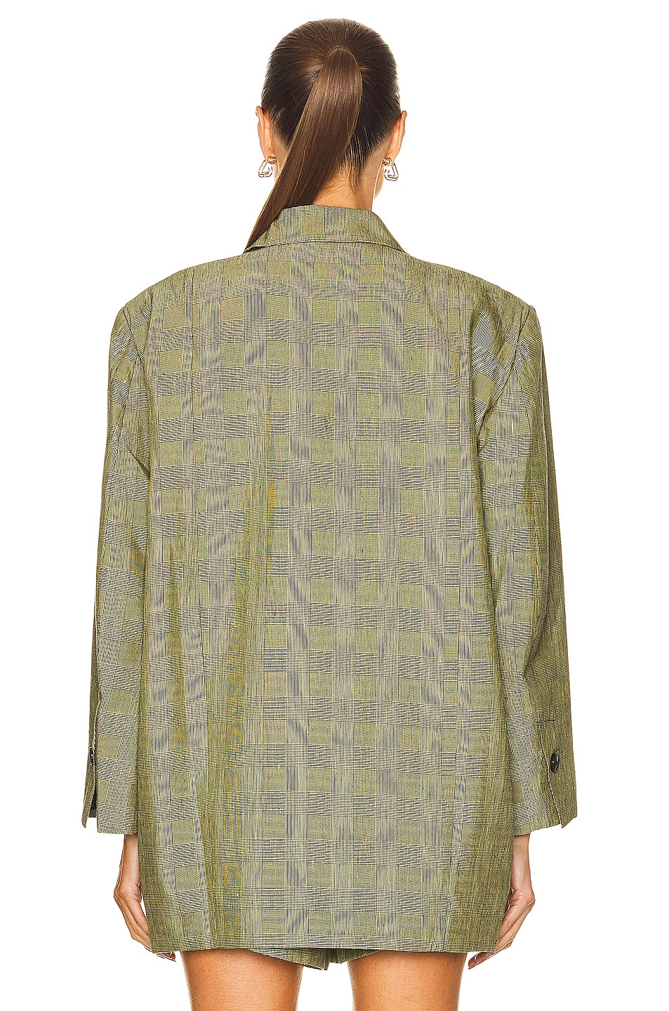 Ganni Slub Check Suiting Blazer in Gold Fusion Check | FWRD