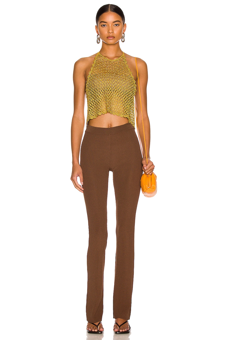 Ganni Metallic Crochet Top in Gold | FWRD