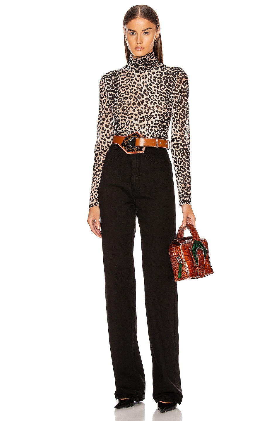 Ganni Printed Mesh Top in Leopard | FWRD