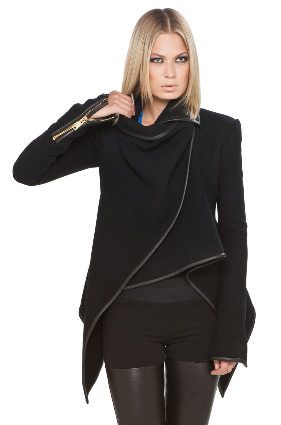 Gareth Pugh Drape Jacket with Leather Trim in Black | FWRD