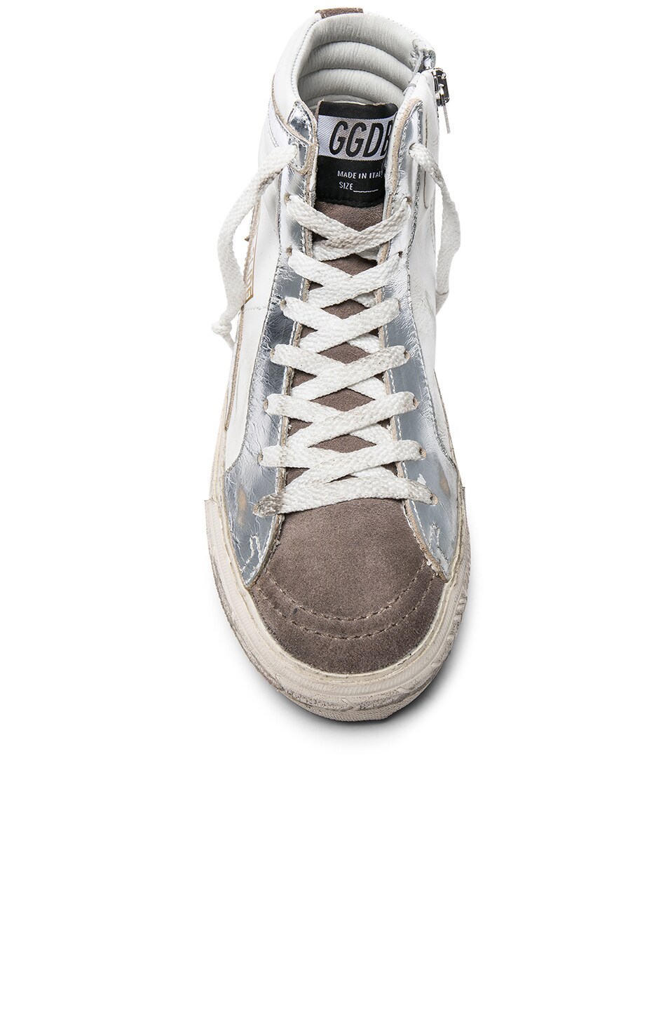 Golden Goose Leather Slide Sneakers in Silver & White | FWRD