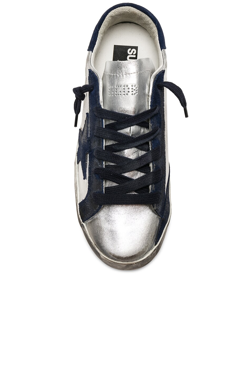 Golden Goose Leather Superstar Sneakers in Silver & Navy | FWRD