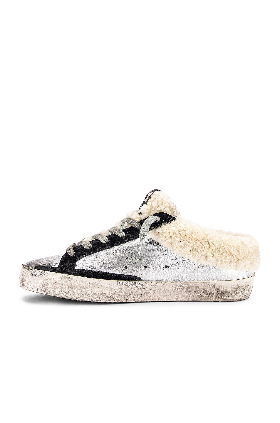 Golden Goose Shearling Superstar Sabot Sneaker in Silver, Black Leather ...