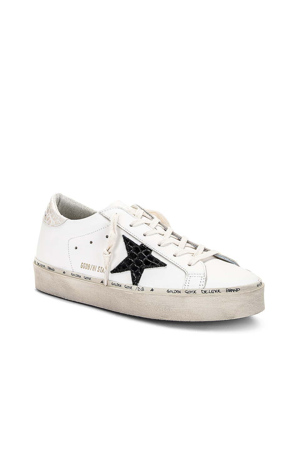 Golden Goose Hi Star Sneaker in White, Black, & Ivory | FWRD