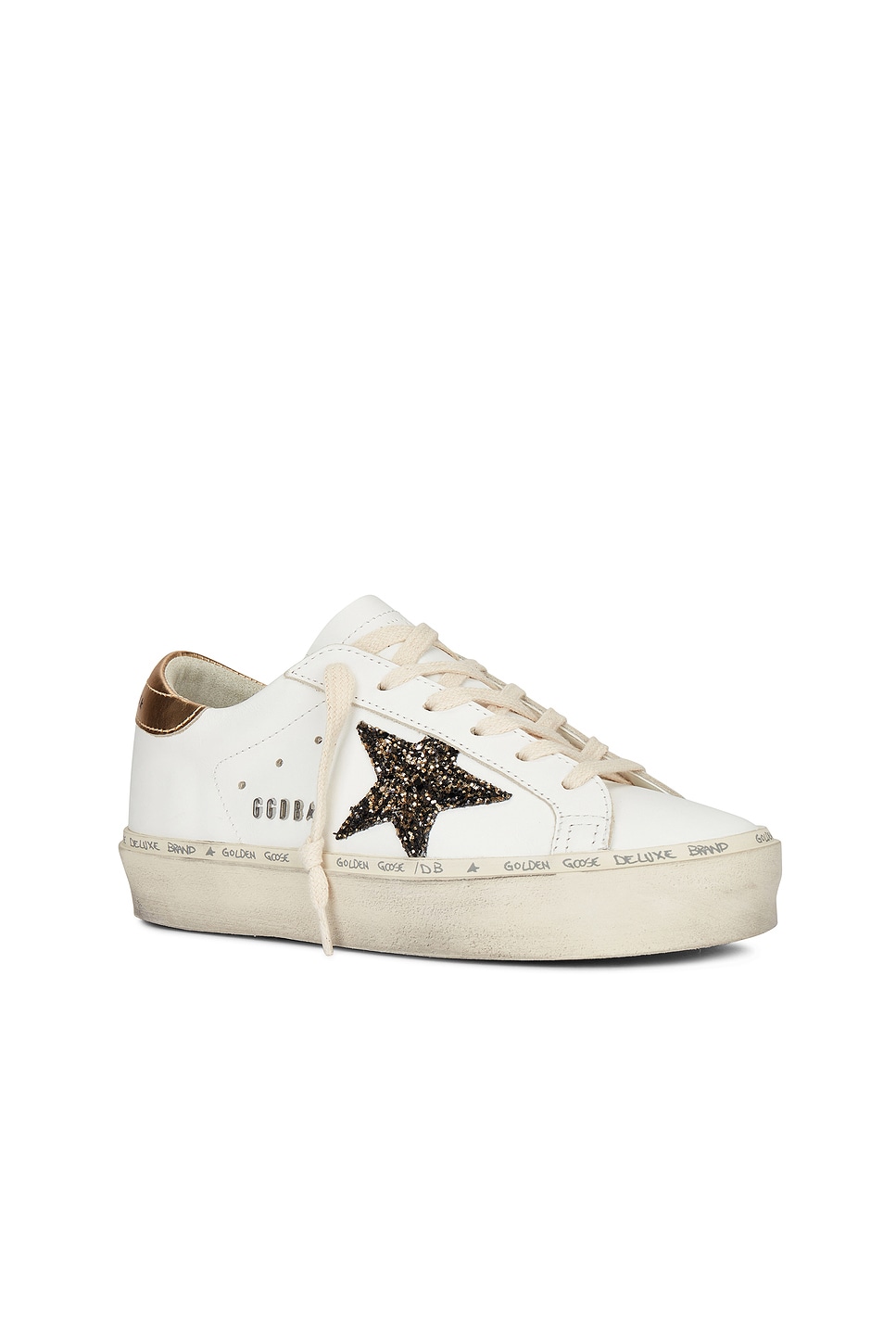 Golden Goose Hi Star Sneaker in White, Black Gold, & Gold | FWRD