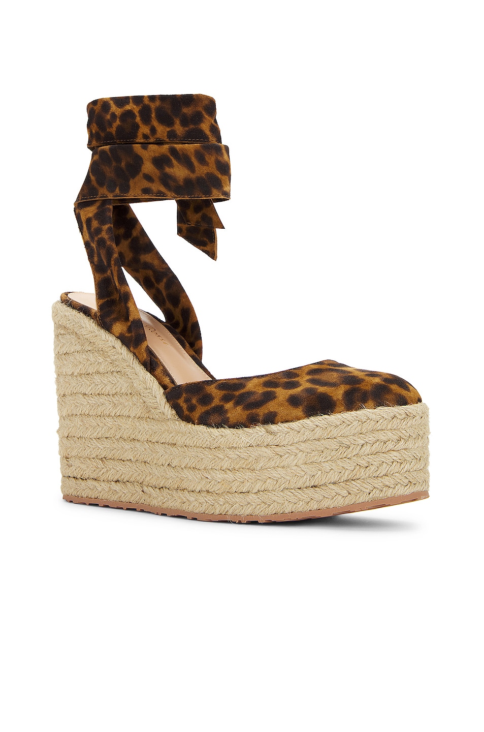 Gianvito Rossi Wrap Around Wedge in Almond Leopard Print & Natural | FWRD