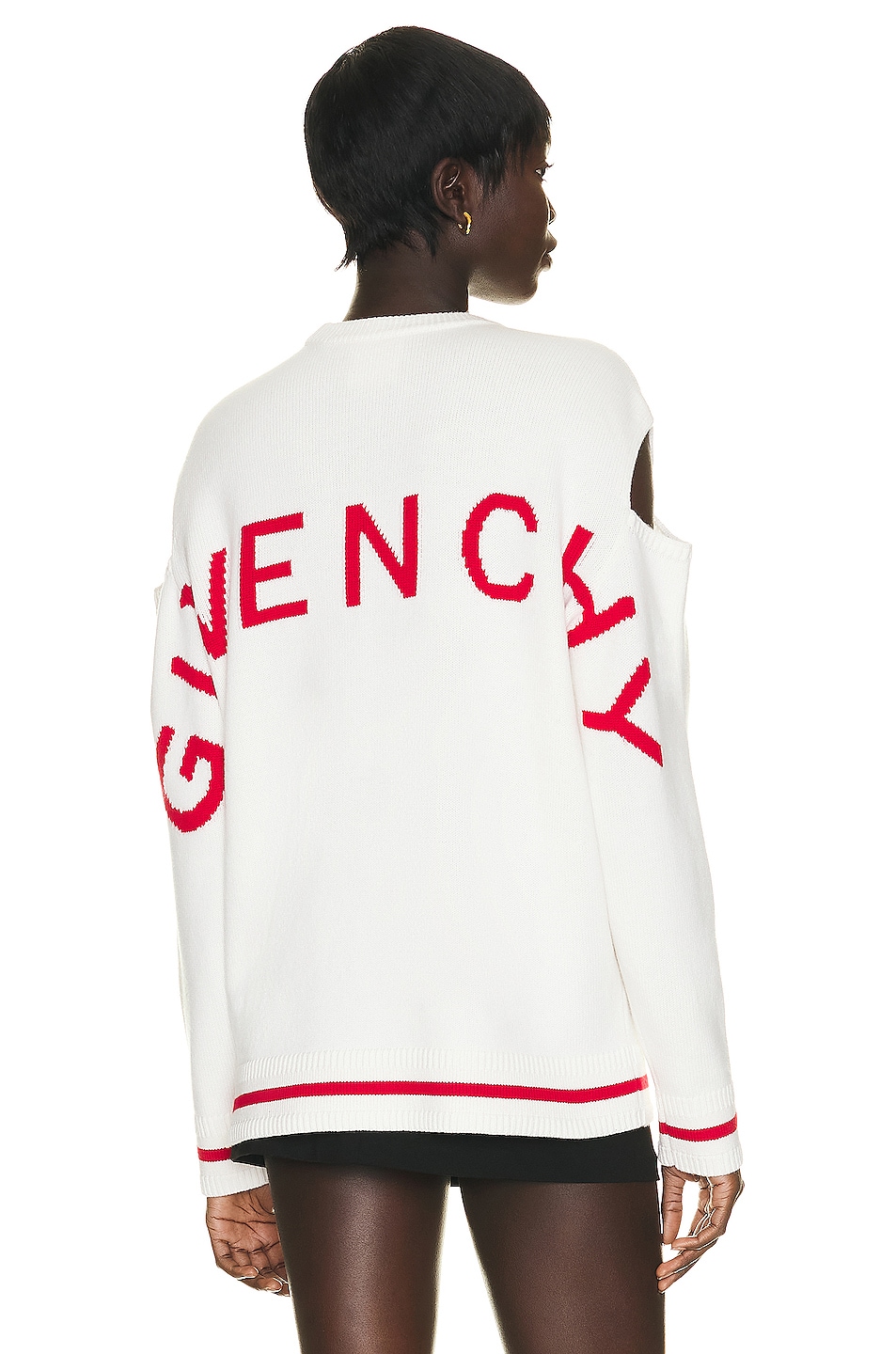 Givenchy Crew Neck Sweater in White & Red | FWRD