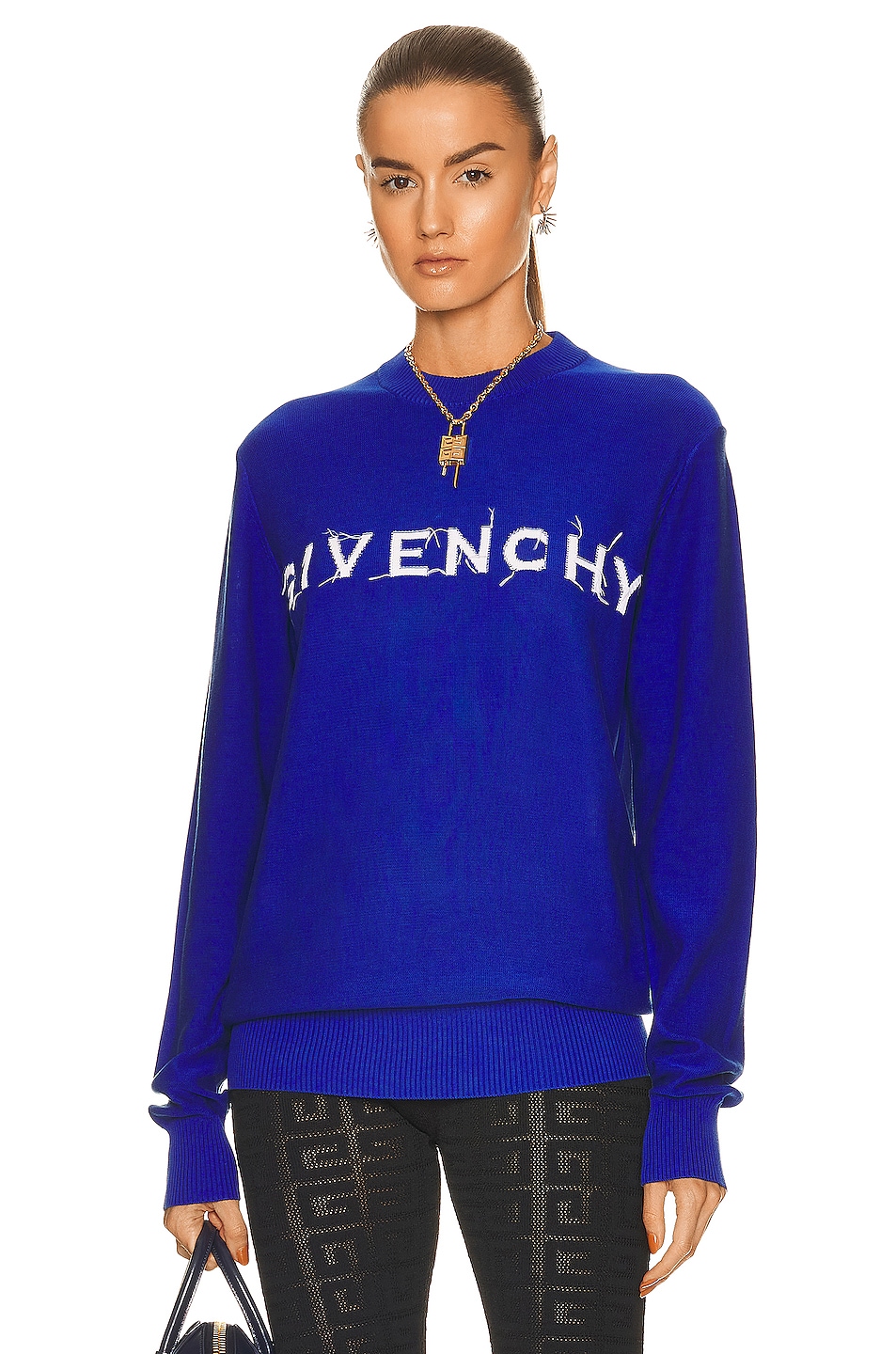 Givenchy 4G Print Crew Neck Sweater in Blue & White | FWRD