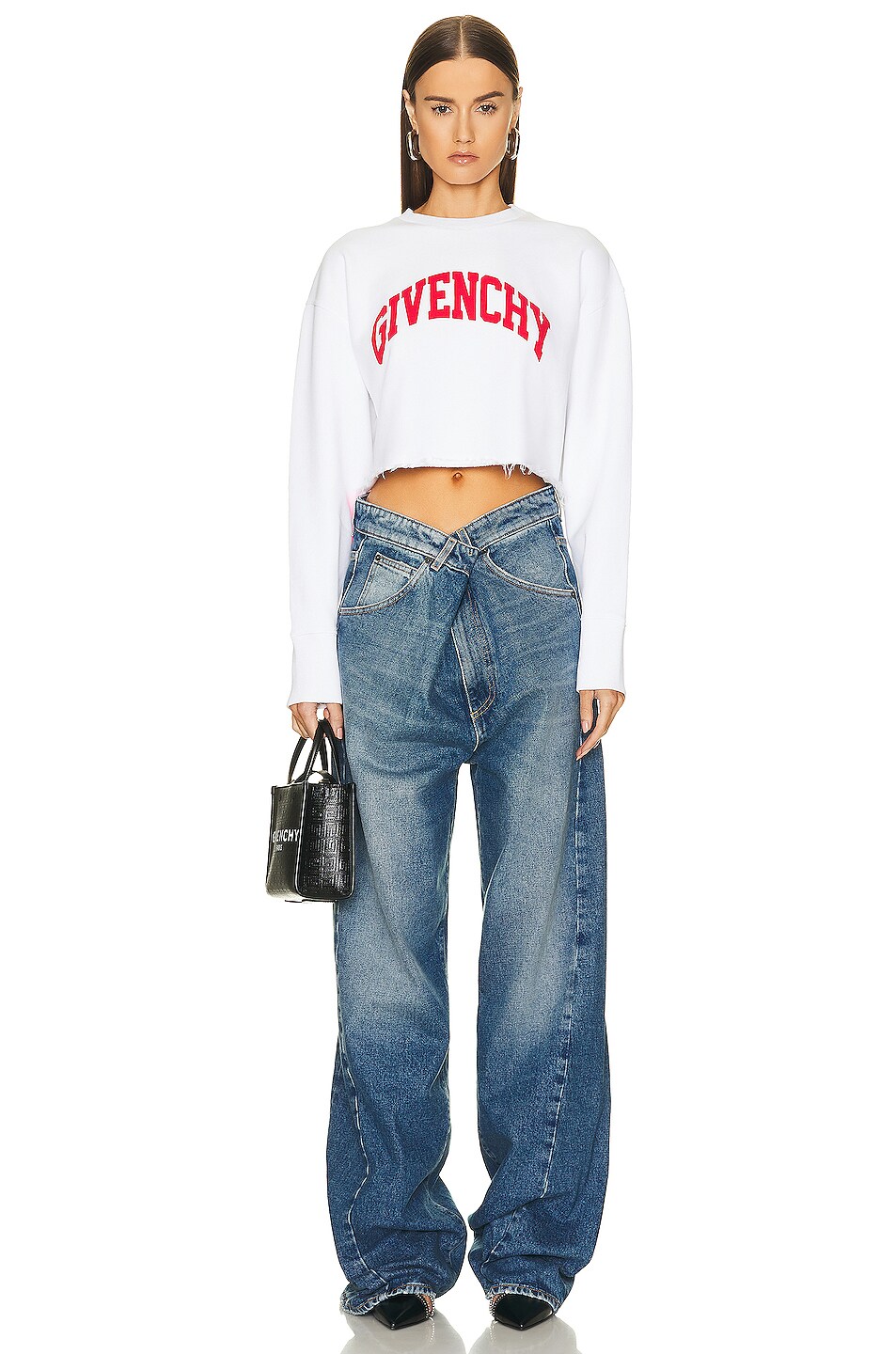 Givenchy Cropped Sweatshirt in White & Red | FWRD