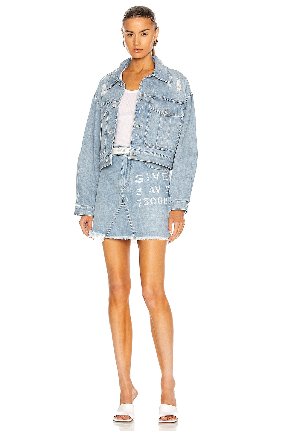 Givenchy Cropped Denim Logo Jacket in Light Blue | FWRD