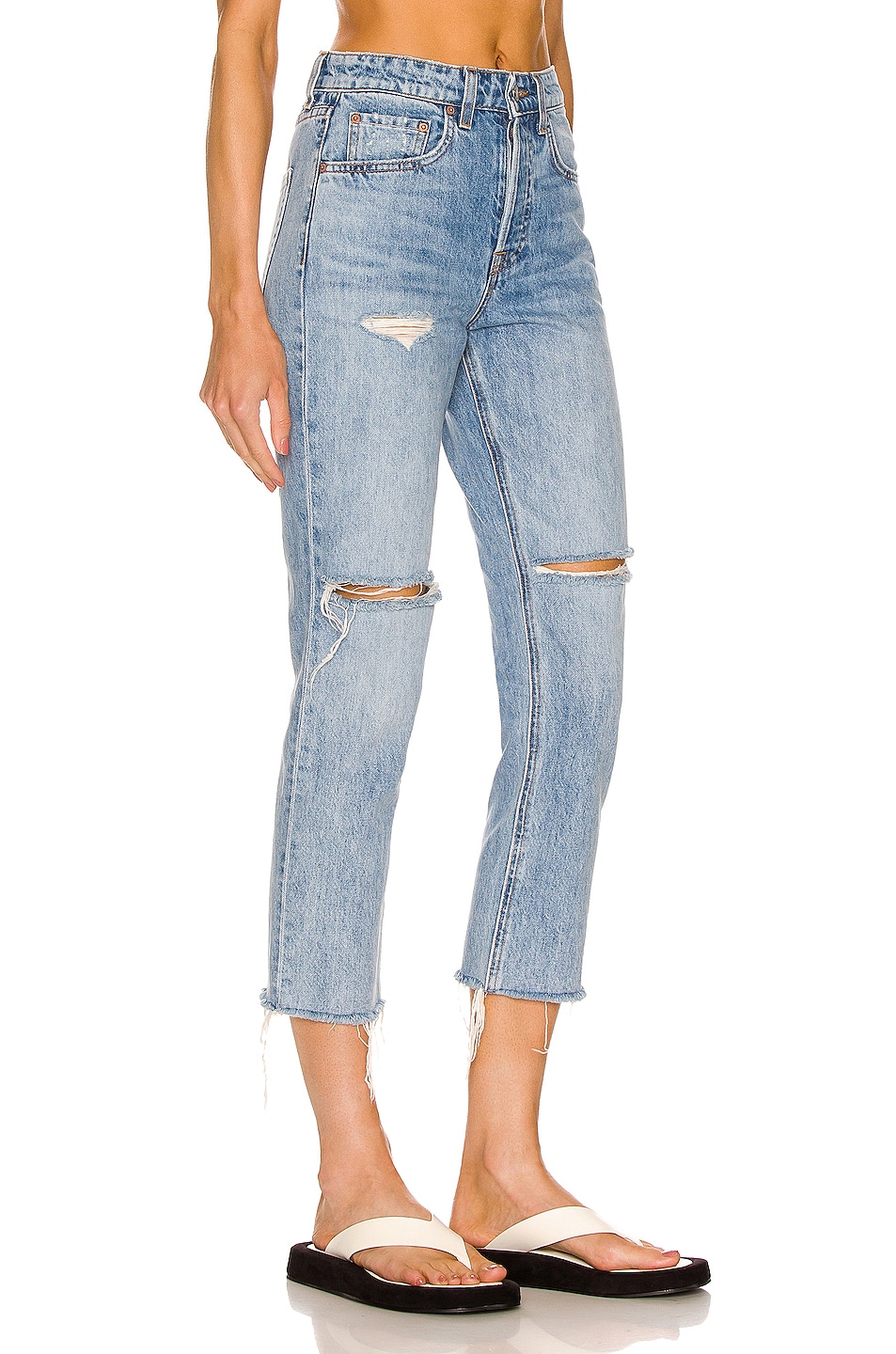 GRLFRND Karolina Petite High Rise Straight Crop Jeans in Point Loma | FWRD