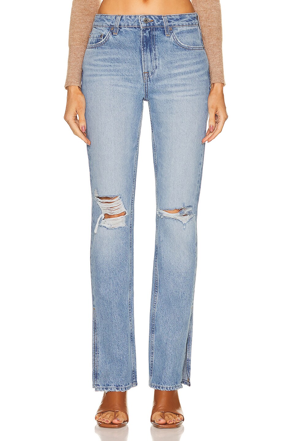 GRLFRND Hailey Low Rise Slim Boot with Slit in Marshall Beach | FWRD