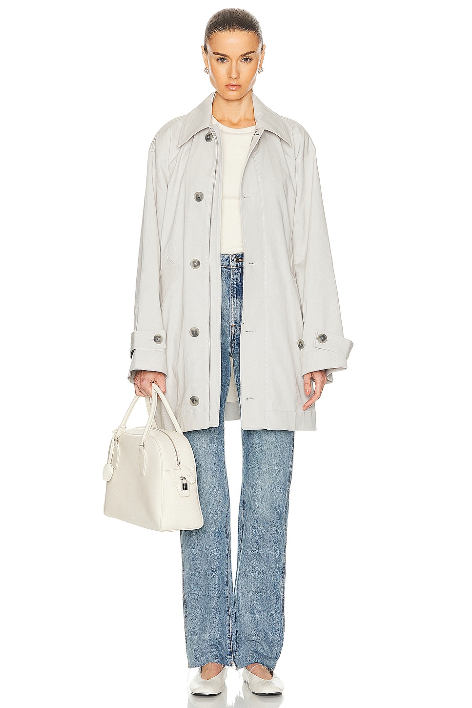 GRLFRND Oversized Car Coat in Stone Grey | FWRD