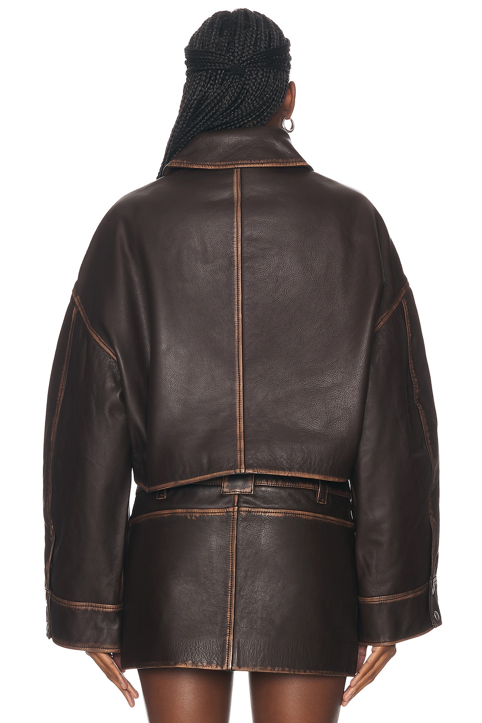GRLFRND Cropped Leather Patch Pocket Jacket in Brown | FWRD