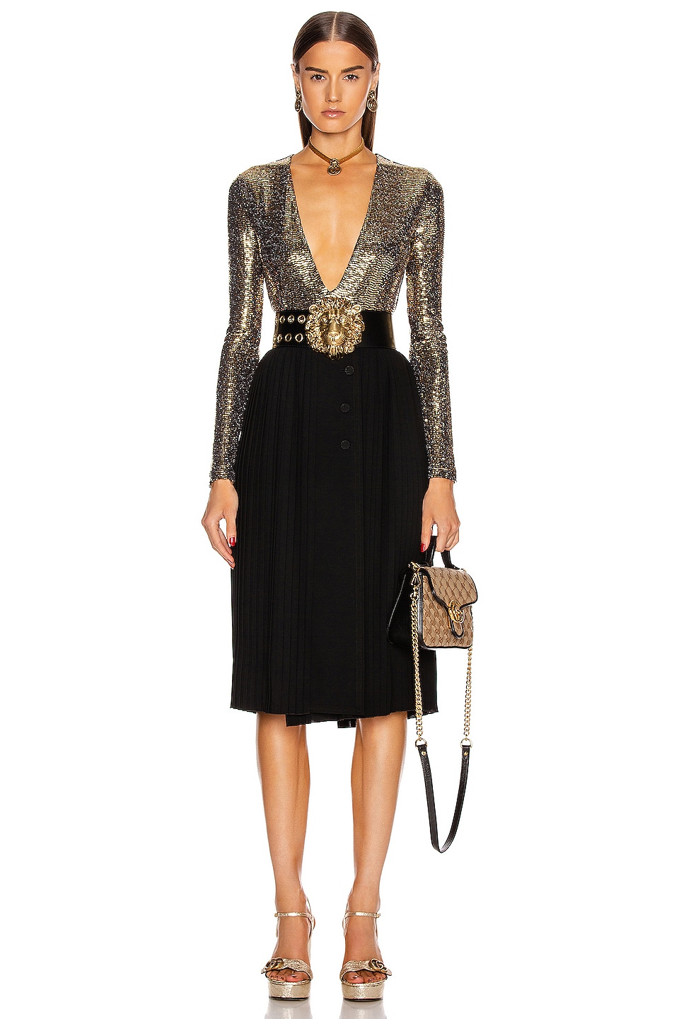 Gucci Long Sleeve Bodysuit in Black & Gold | FWRD