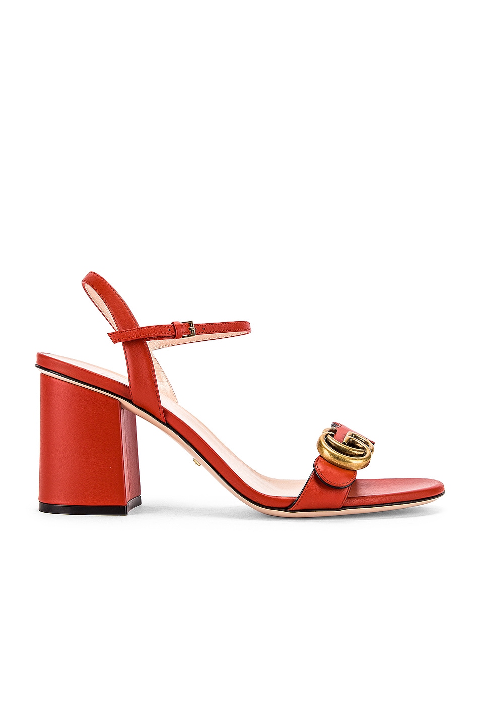 Gucci Leather Mid Heel Sandals in Bright Pumpkin | FWRD