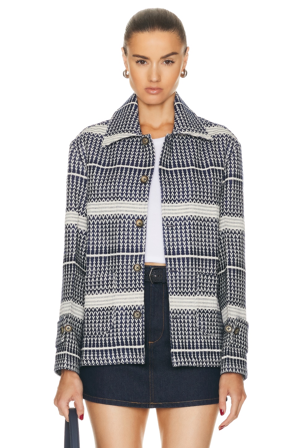HARAGO Jacquard Handloom Blouson Jacket in Navy | FWRD