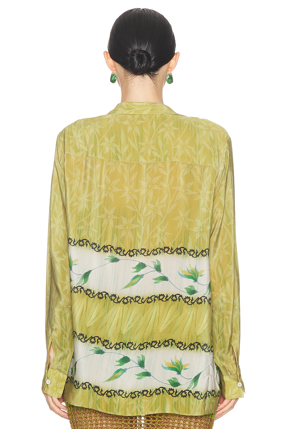 HARAGO Leaf Print Shirt in Green | FWRD
