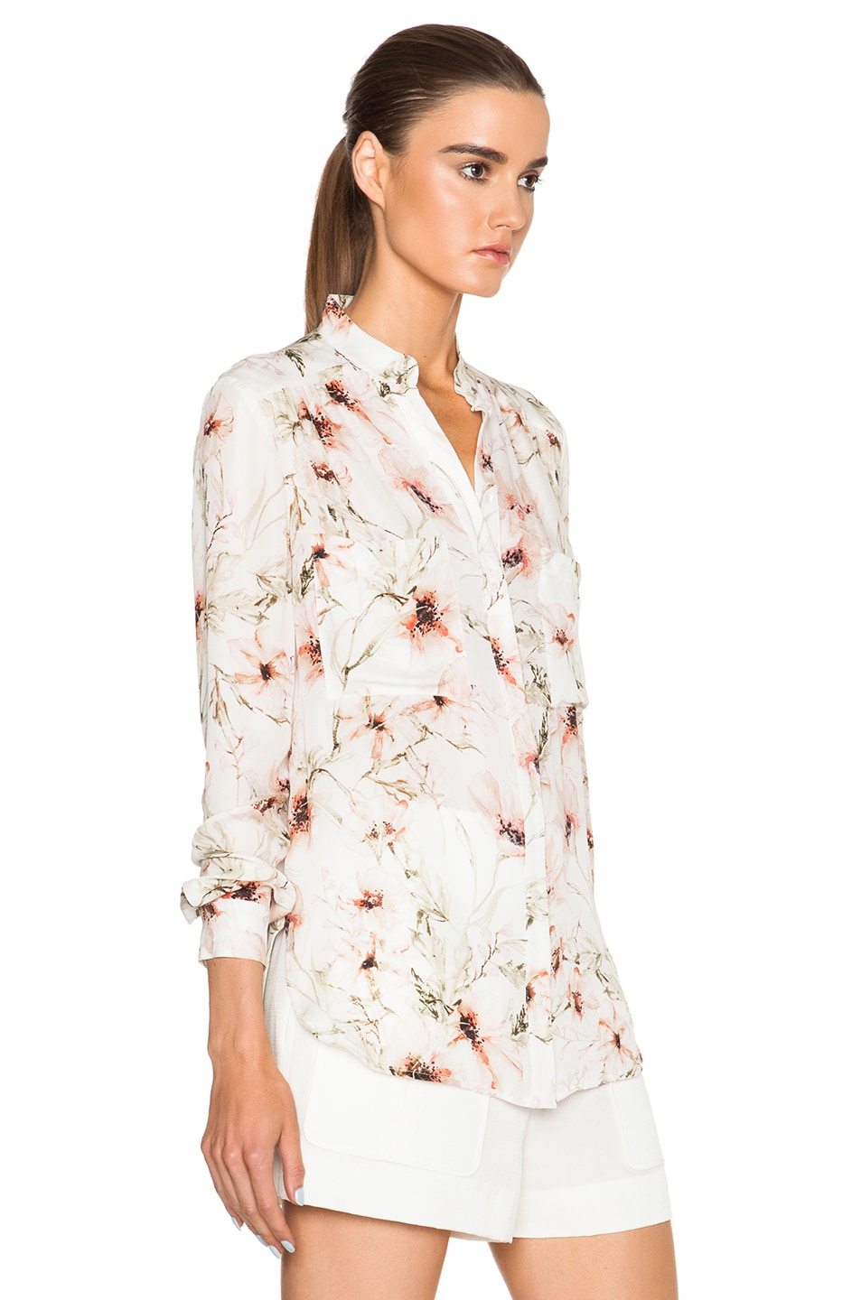 Haute Hippie Drapey Button Down Blouse in Swan Multi | FWRD