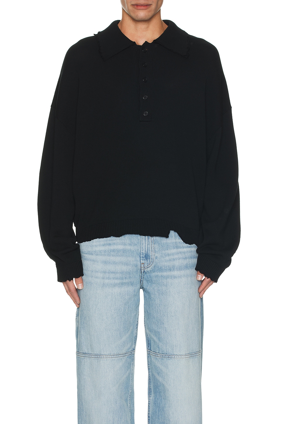 Helmut Lang Distressed Polo in Black | FWRD