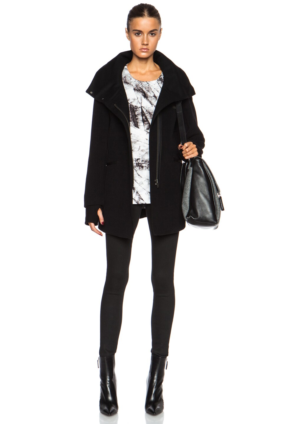 Helmut Lang Funnel Neck Wool-Blend Coat in Black | FWRD