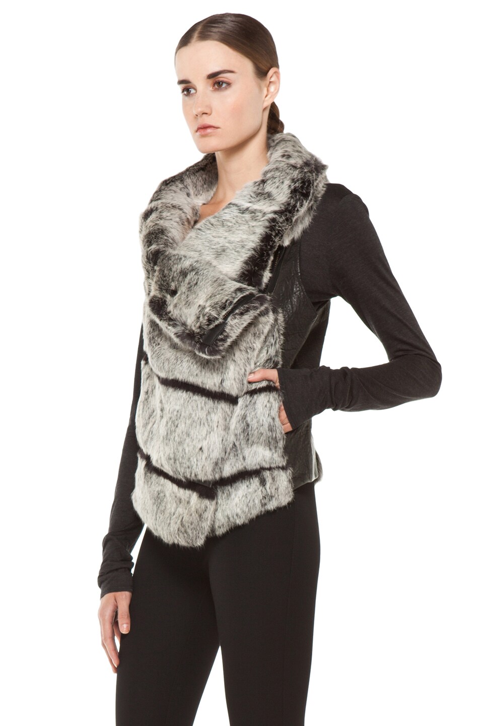 Helmut Lang Spanish Flux Fur Vest in Black & White | FWRD