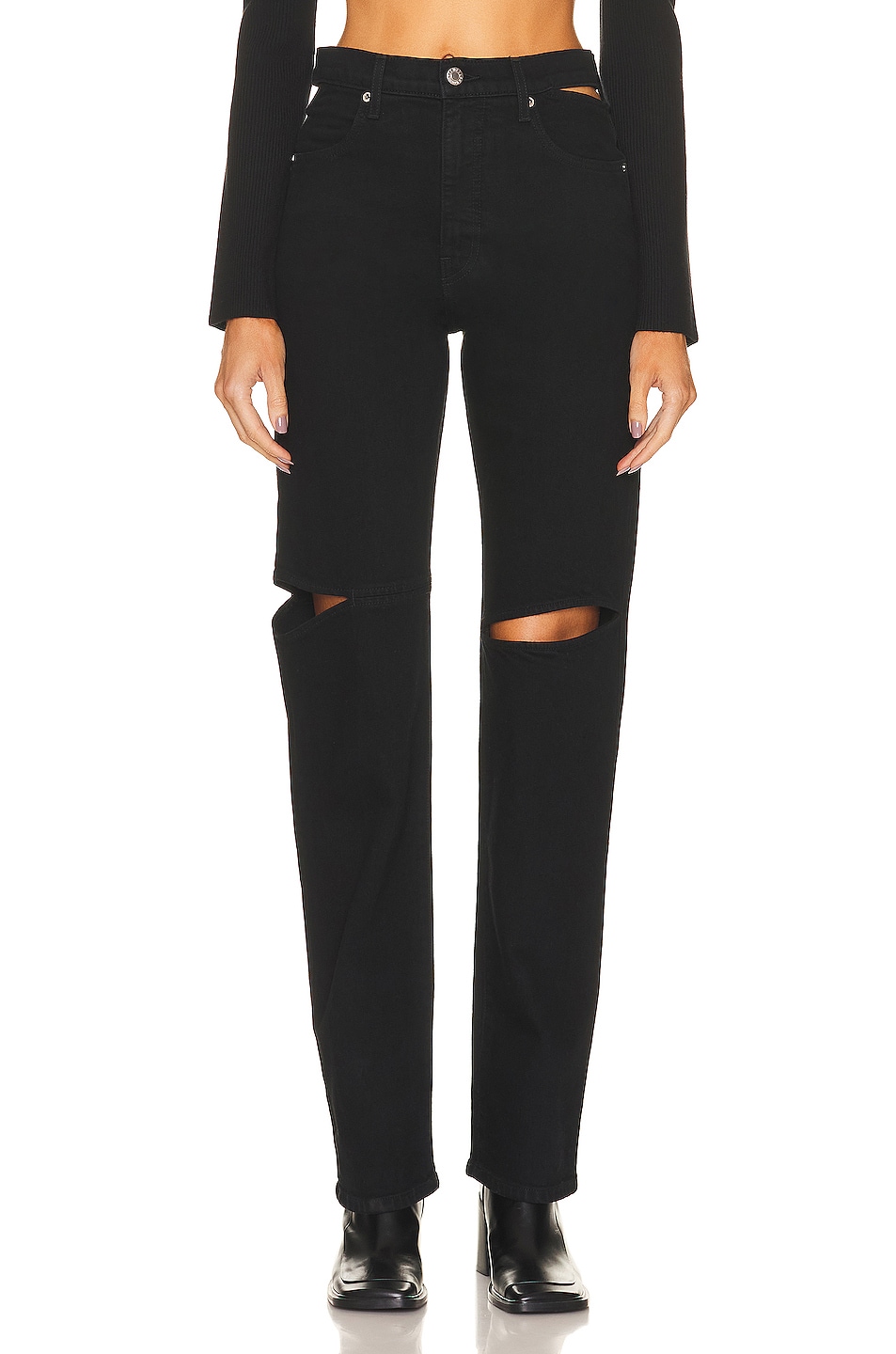 Helmut Lang Cut Out Straight Pant in Black | FWRD