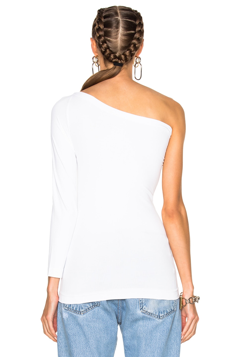 Helmut Lang One Shoulder Long Sleeve Top in White | FWRD