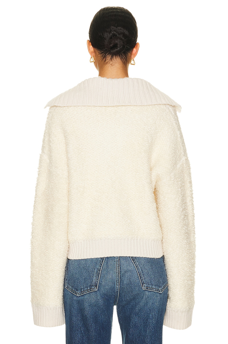 Helsa Hartley Collared Boucle Sweater in Ivory | FWRD
