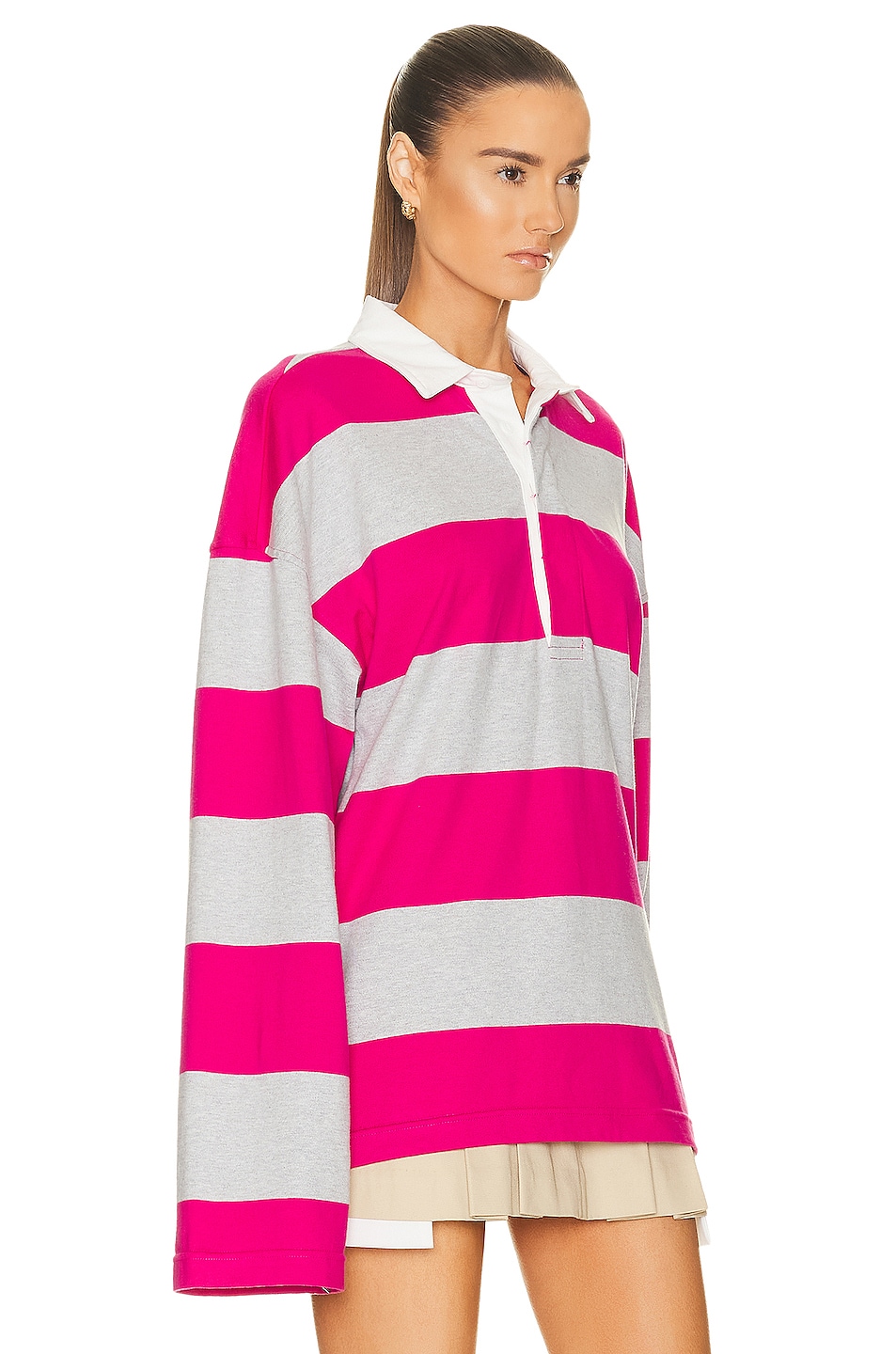 Helsa Oversized Rugby Shirt in Heather Grey & Pink | FWRD