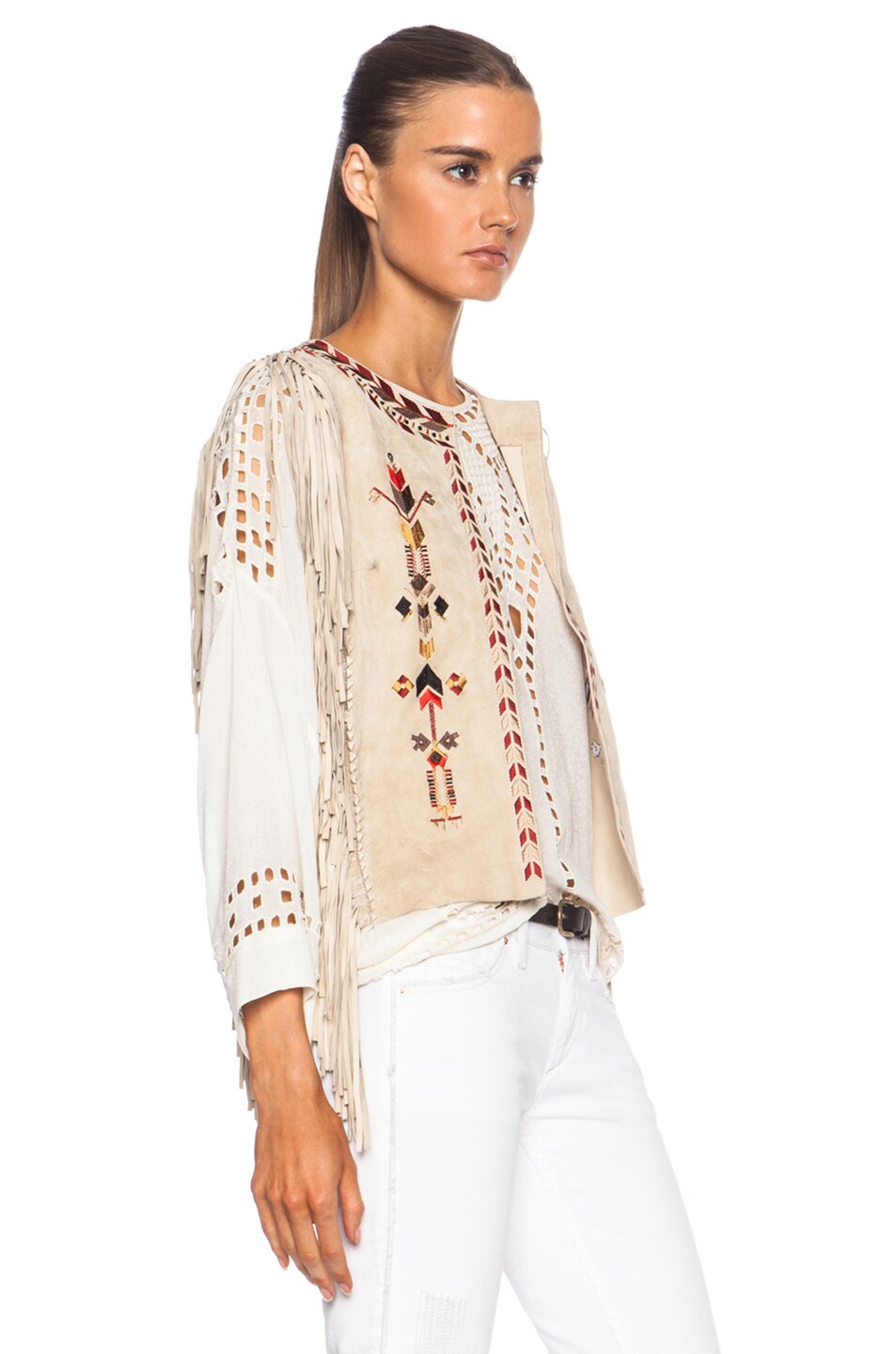 Isabel Marant Maxime Embroidered Velvet Vest in Ecru | FWRD