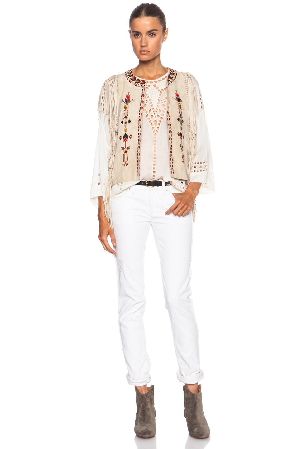 Isabel Marant Maxime Embroidered Velvet Vest in Ecru | FWRD