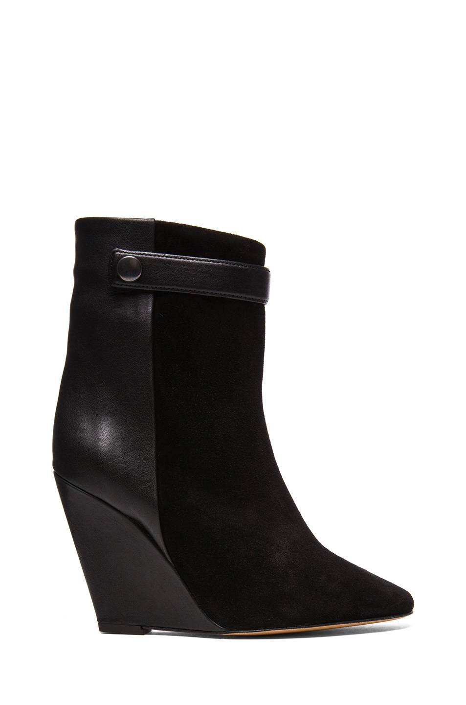 Isabel Marant Purdey Calfskin Velvet & Leather Booties in Black | FWRD